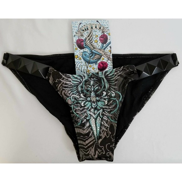 Affliction | Swim | Affliction Bikini Bottom Black Turquoise Xss New ...